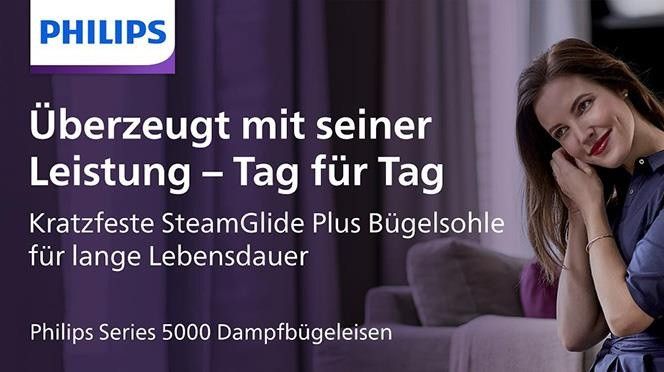 Philips Dampfbügeleisen DST5030/80, 2400 W, SteamGlide Plus Bügelsohle, 320 ml Wassertank, 180 g ...