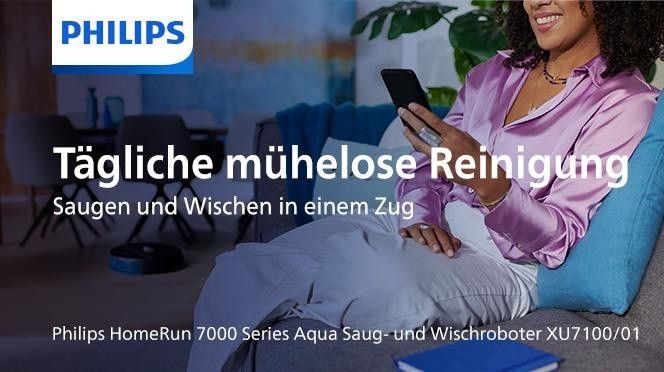 Philips Saugroboter mit Wischfunktion XU7100/01, Teppichfunktion, 360 ...