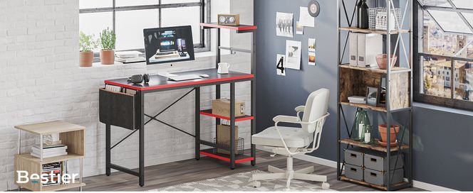 Bestier Gamingtisch Gaming Schreibtisch mit Regalen (Computertisch mit ...