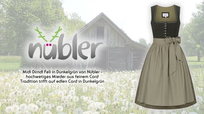 Nübler Trachtenkleid Midi Dirndl Feli in Dunkelgrün von Nübler