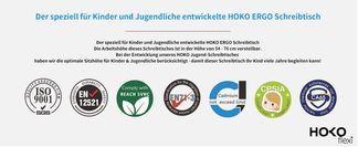HOKO Kinderschreibtisch höhenverstellbar 54-76 cm, ergonomischer Schreibtisch (für Kinder ...