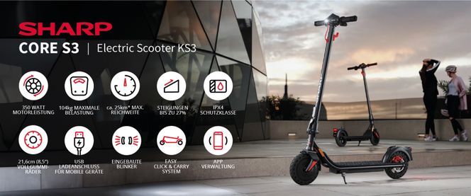 Sharp E-Scooter Core S3, 20 km/h, Eingebaute Blinker
