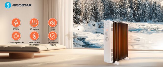 Aigostar Ölradiator Energiesparend Heizkörper mit Thermostat, Mobiler ...