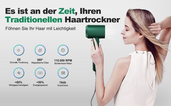 7MAGIC Haartrockner 110.000 U/min Bürstenloser Motor, Innovativer ...