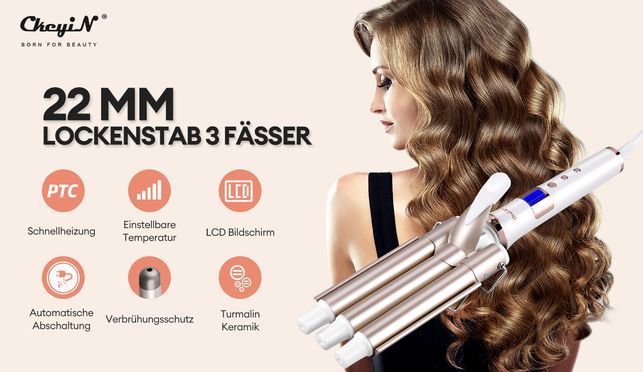 CkeyiN Lockendreher 3 Fässer 22mm Wasserwellen-Lockenstab, 80-230 ...