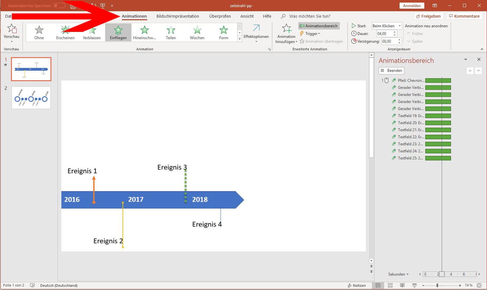 PowerPoint: Zeitstrahl erstellen und animieren | UPDATED